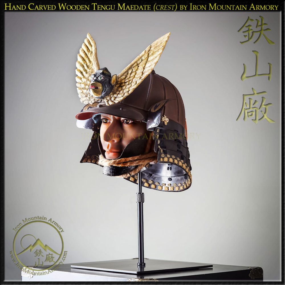 Wooden Tengu Samurai Maedate: Traditionally Hand Carved Crest